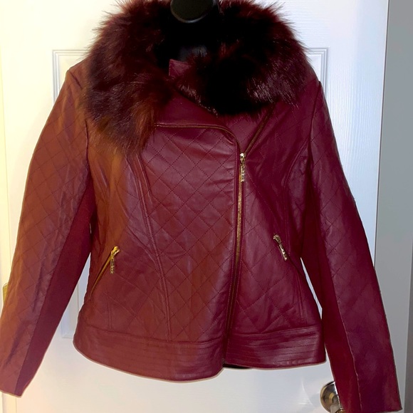 IMAN | Jackets & Coats | Nwot Side Side Leather Jacket With Faux Fur ...